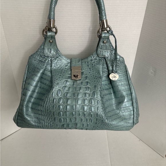 Brahmin | Bags | Brahmin Blue Crocodileembossed Shoulder Bag | Poshmark